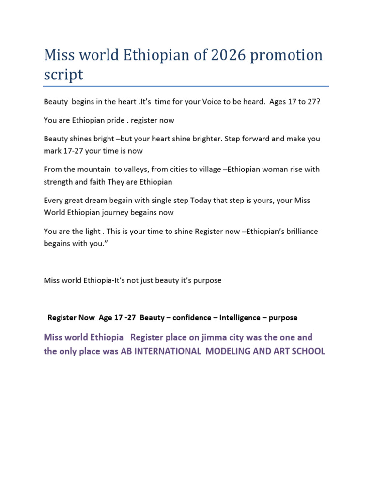 Miss World Ethiopia 2026 Registration Guide | PDF