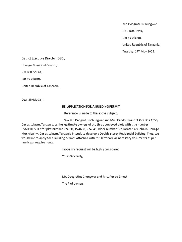 Building Permit Request Letter | PDF