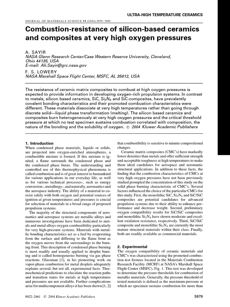 Combustion Resistance of Silicon Ceramics | PDF | Combustion ...