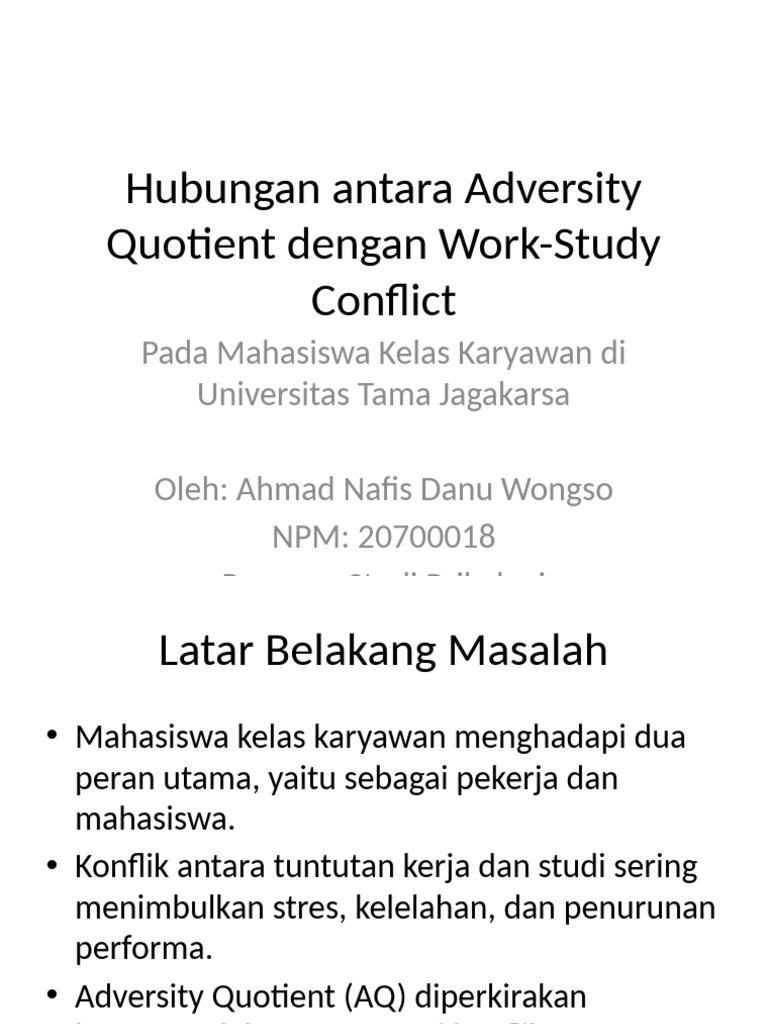 Sidang Adversity Quotient Vs Work Study Conflict | PDF