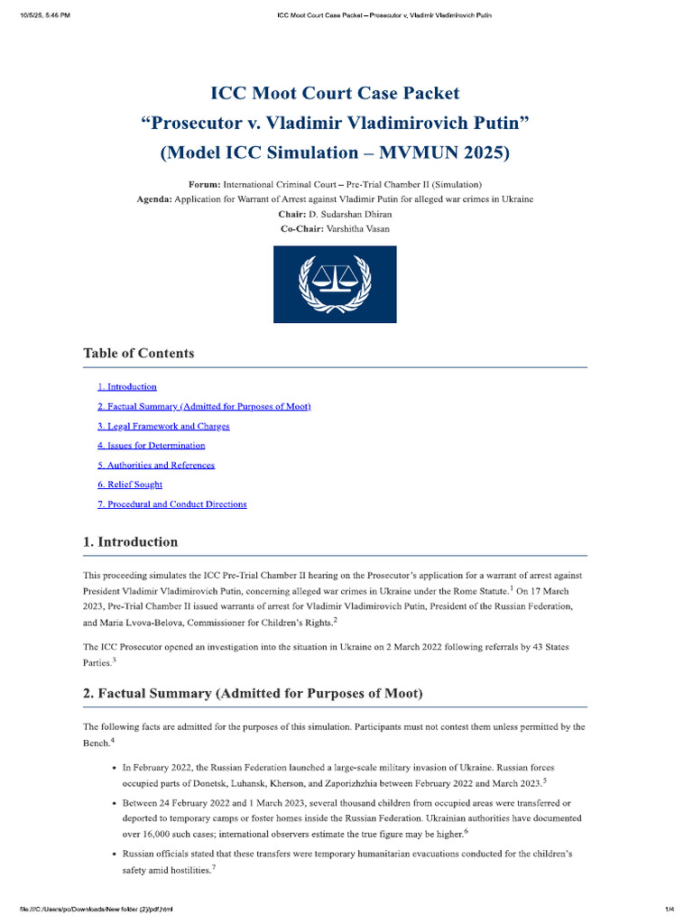 ICC Moot Court Case Packet | PDF