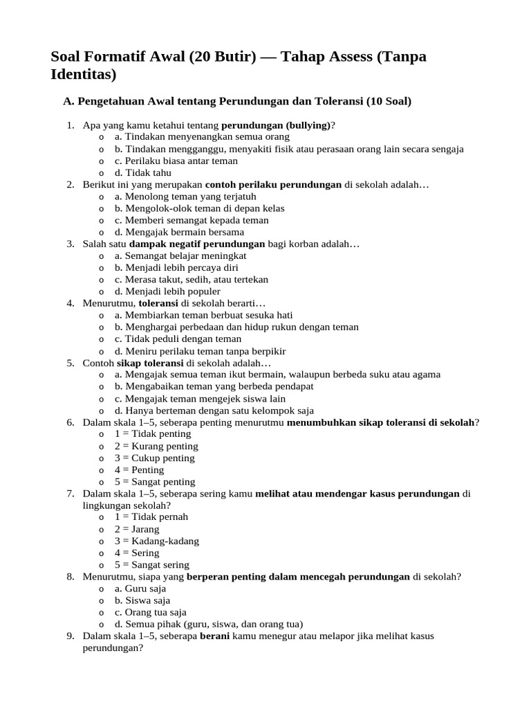 Soal Formatif Awal (Inkuiri) | PDF