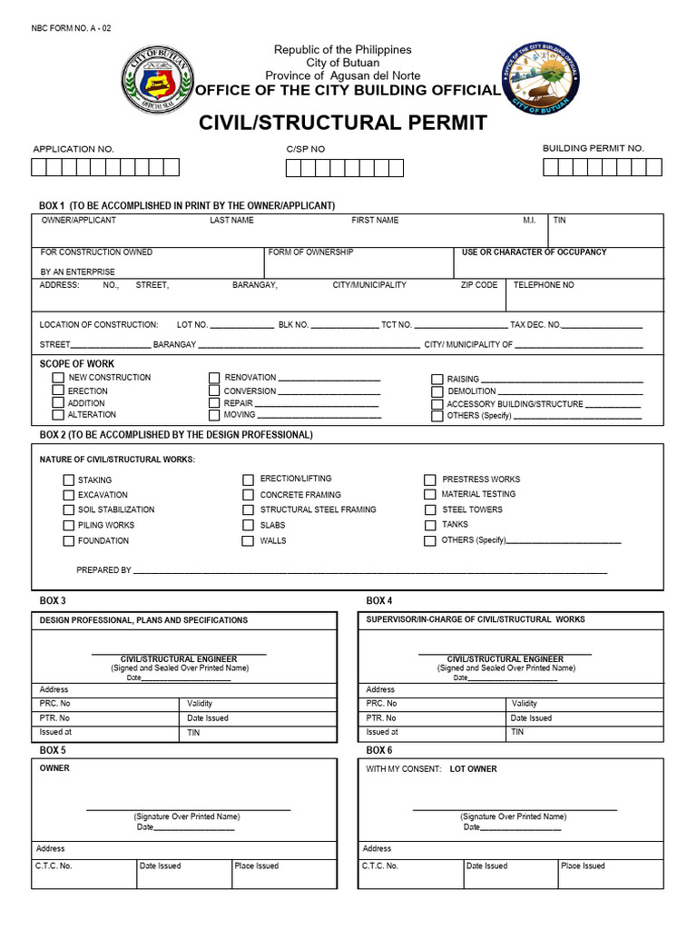 Civil/Structural Permit Application Form | PDF | Specification ...