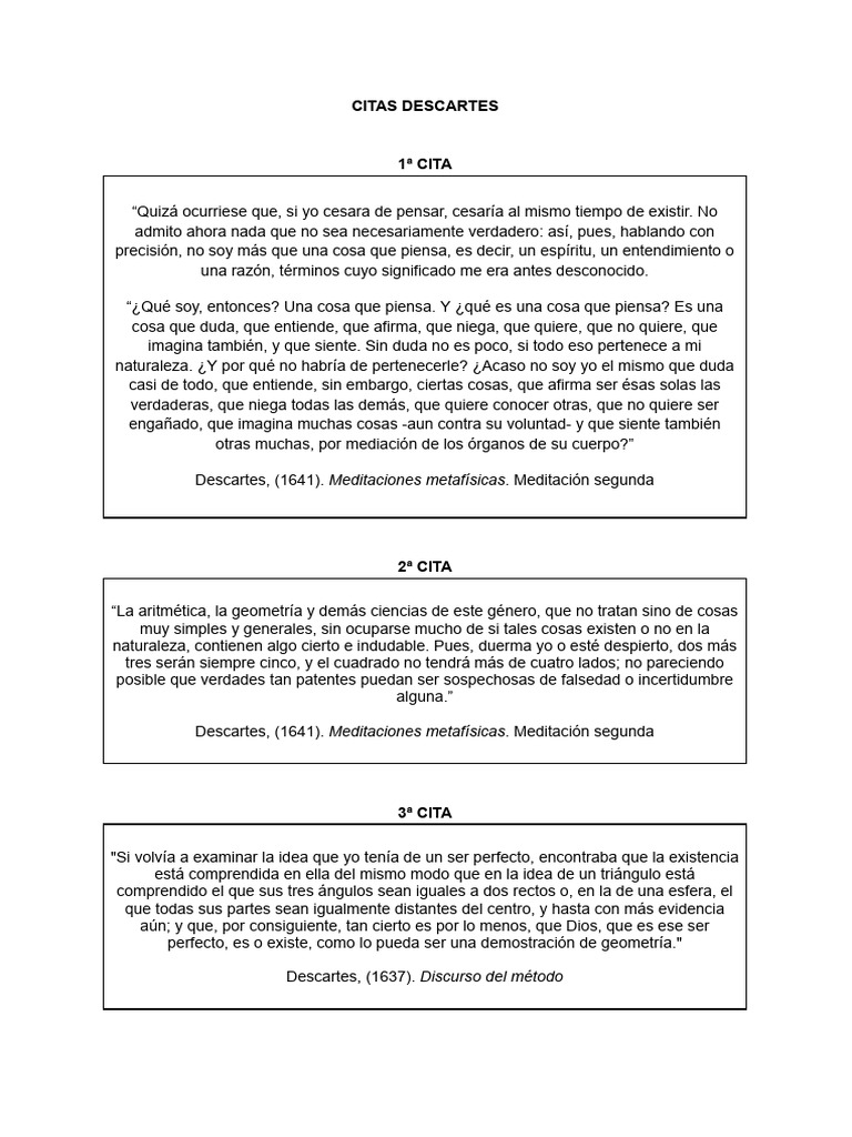 Citas Clave de Descartes sobre el Pensamiento | PDF | René Descartes ...