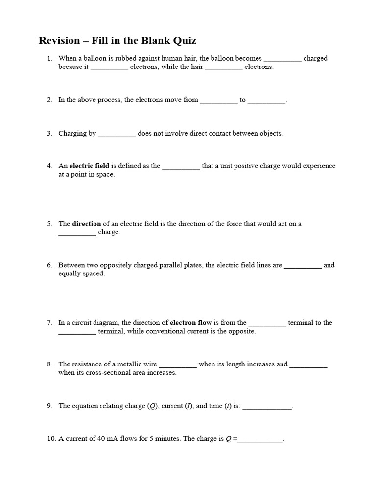 Electric Charge and Circuit Quiz | PDF | Electric Current | Electric Field