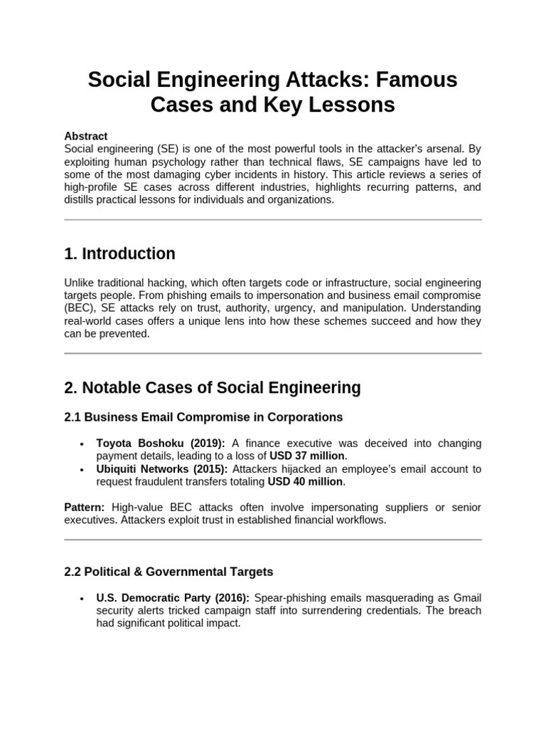 Social Engineering Attack Case Studies | PDF | Phishing | Social ...