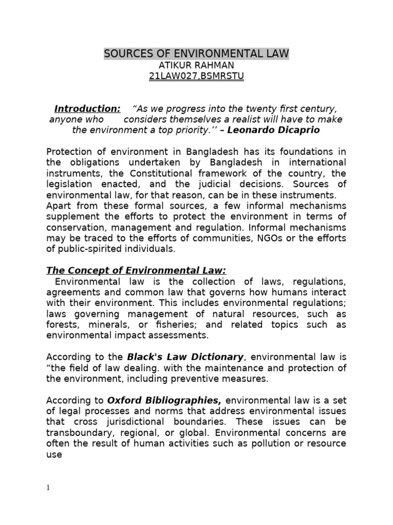 Sources of Environmental Law | PDF | Environmental Law | Sustainability