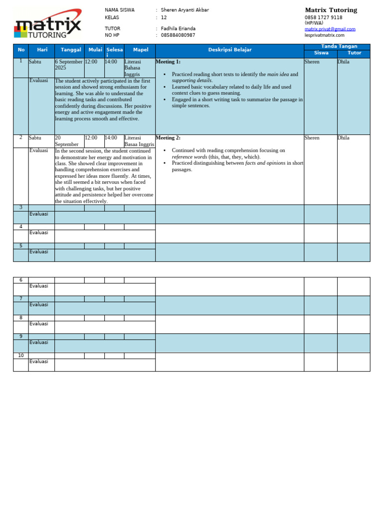 Presensi Matrix Sheren | PDF | Reading Comprehension | Human Communication