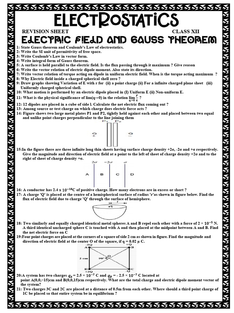 Electrostatics Pre Board Revison 2025 | PDF | Capacitor | Capacitance