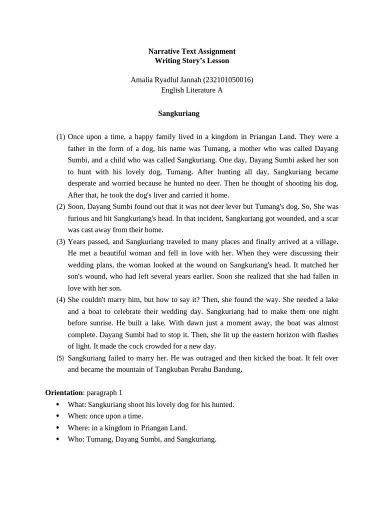 Narrative Assignment Writing Story 23101050016 | PDF