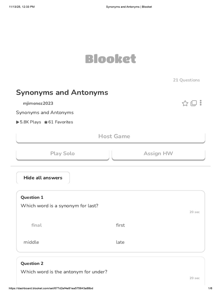 Synonyms and Antonyms Quiz | PDF | Lexical Semantics | Vocabulary