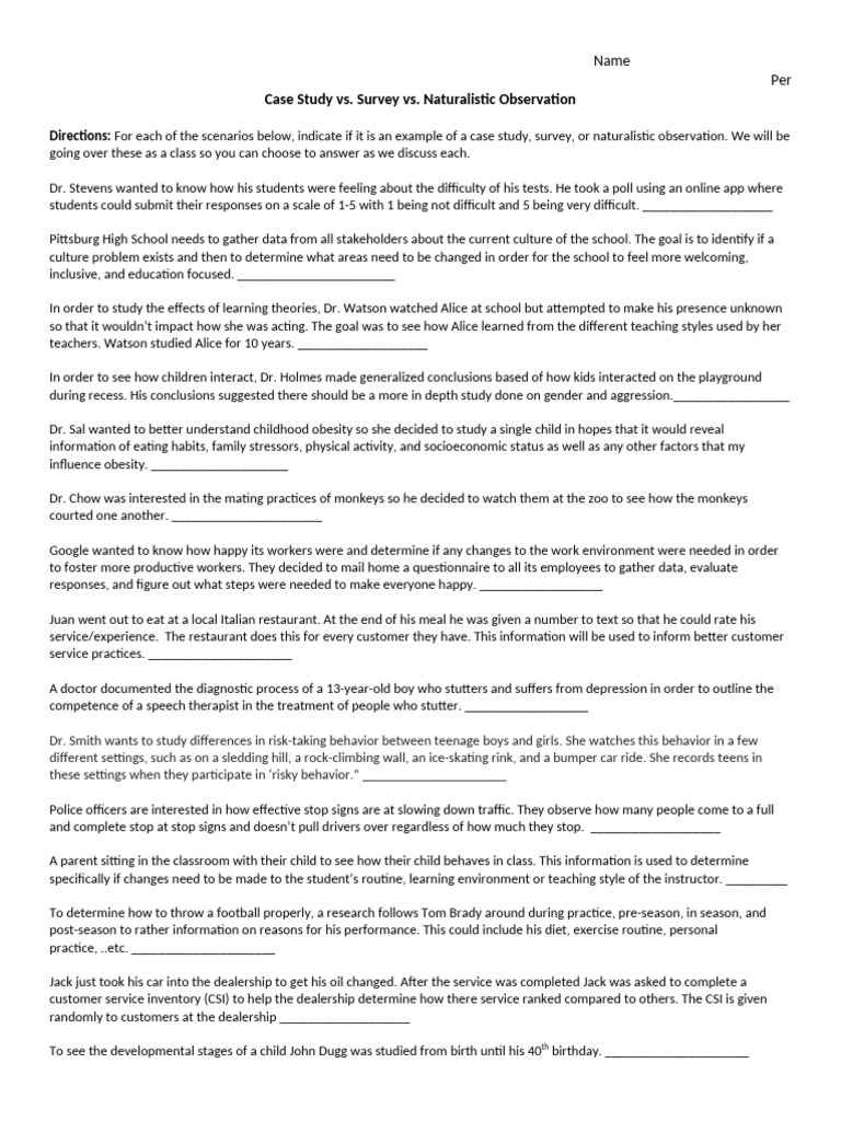 Case Study Survey Naturalistic Observation | PDF | Psychological ...