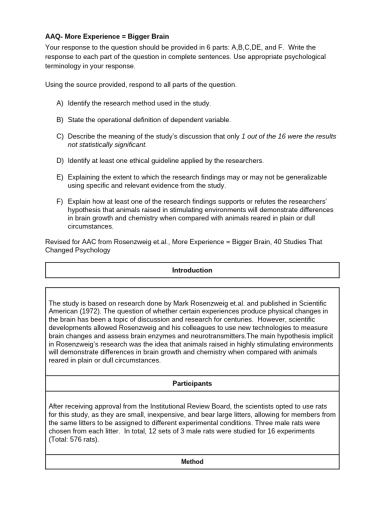 AAQ More Experience Bigger Brain | PDF | Brain | Cognitive Science