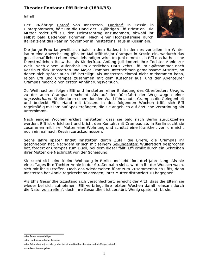 Inhaltsangabe Fontane Effi Briest | PDF