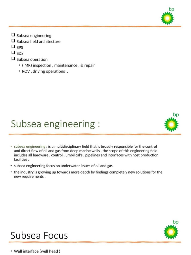 Subsea Operations and Technologies Overview - BP | PDF