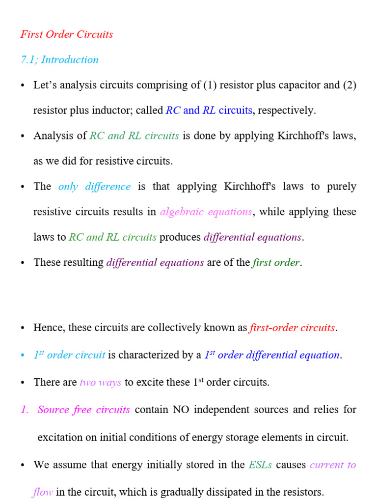 First-Order RC and RL Circuit Analysis | PDF | Electrical Network ...