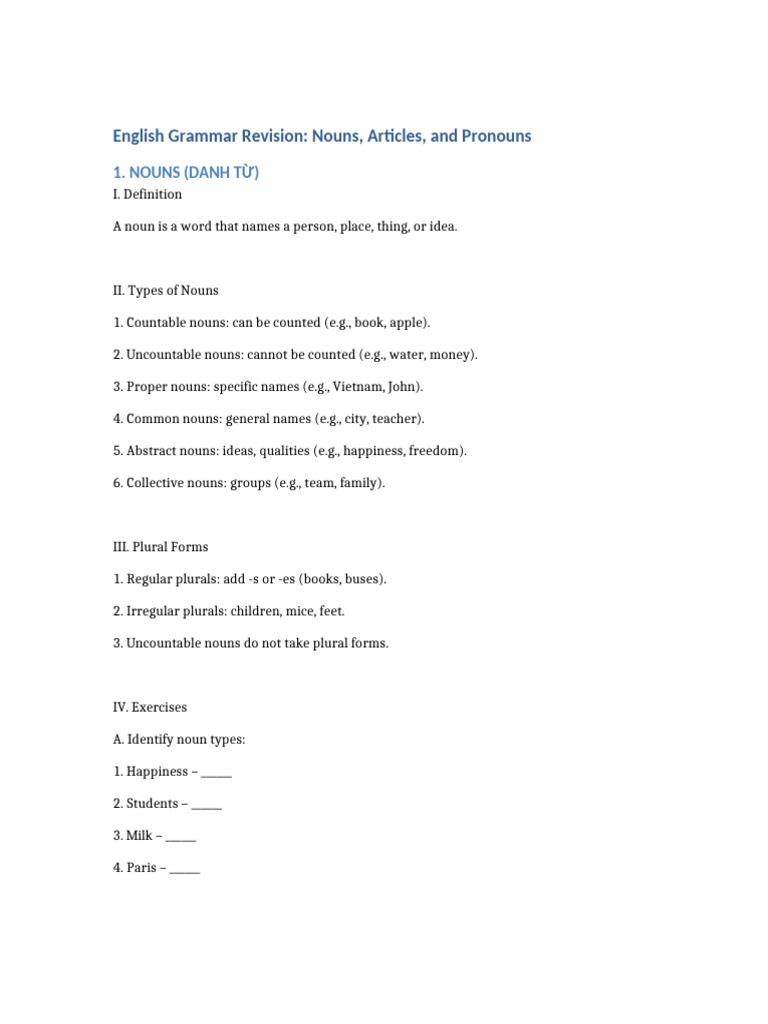 English Grammar Revision | PDF | Noun | Plural