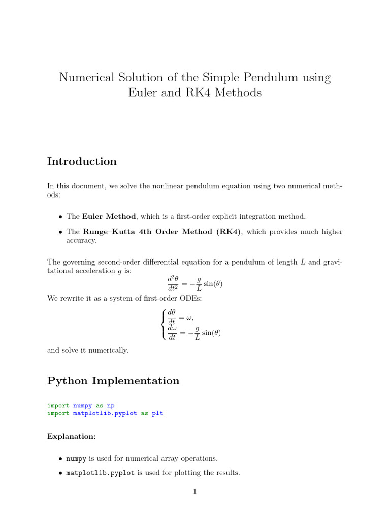 ODE (Euler and RK4) | PDF | Classical Mechanics | Applied Mathematics