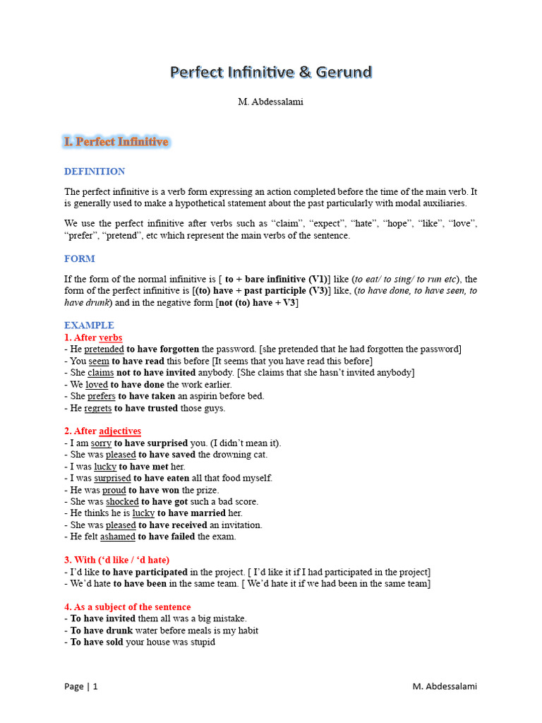 Understanding Perfect Infinitive Usage | PDF | Verb | Semantic Units
