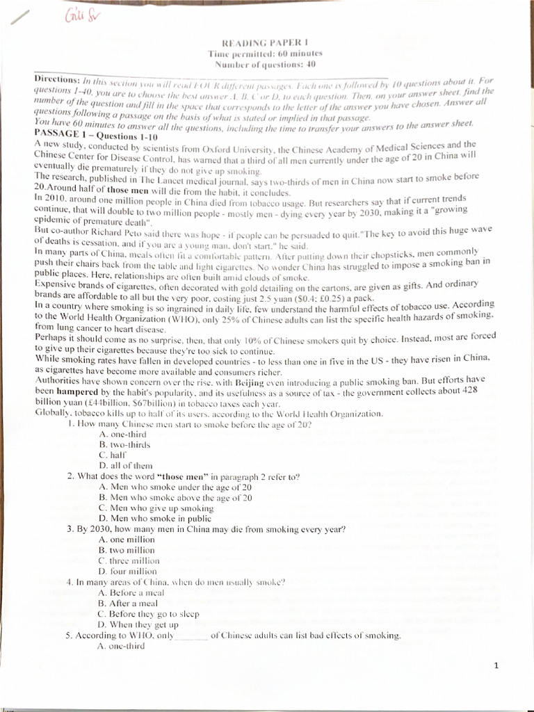 Reading Paper 1 | PDF