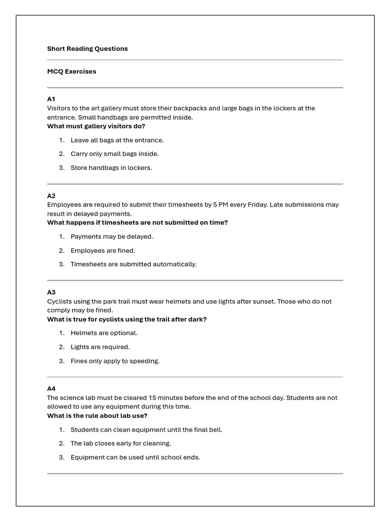 Short Reading Questions | PDF
