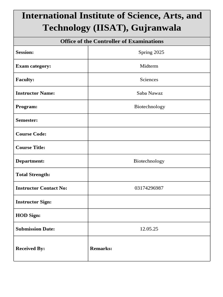 Question Paper Receiving Performa | PDF