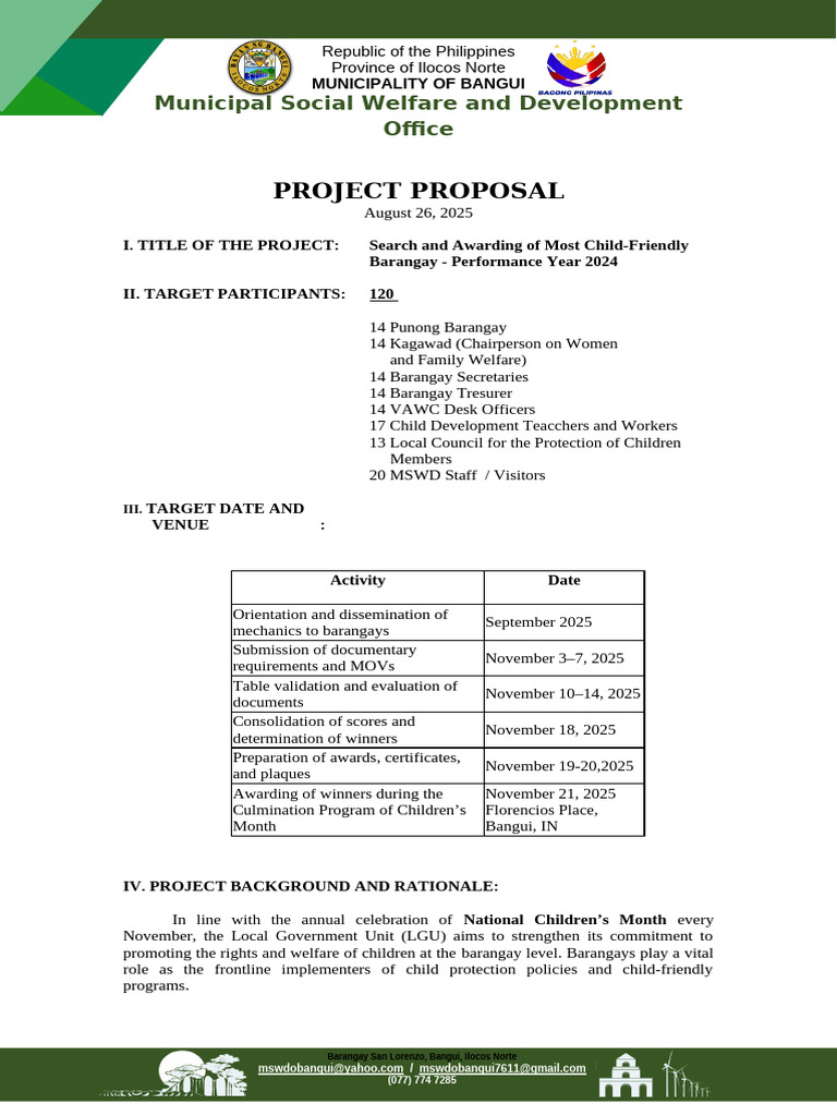 PROPOSAL Cflga BARANGAY 2025 Awarding | PDF