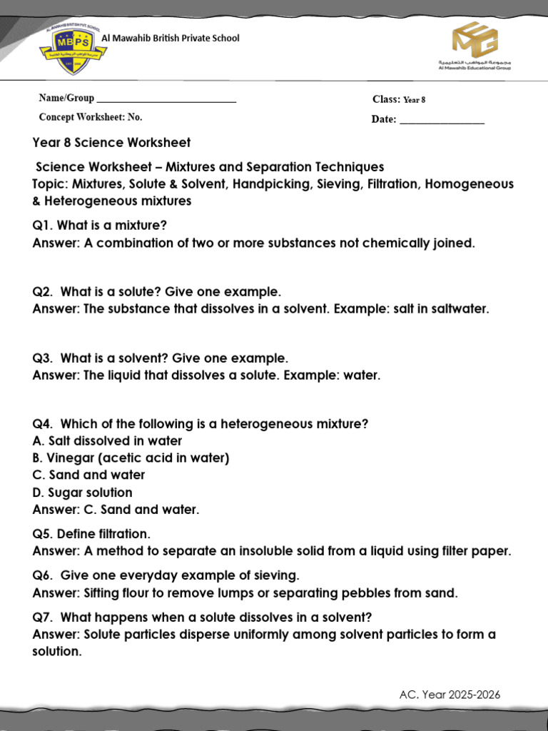 Year 8 Science: Mixtures & Separation Techniques | PDF | Mixture ...