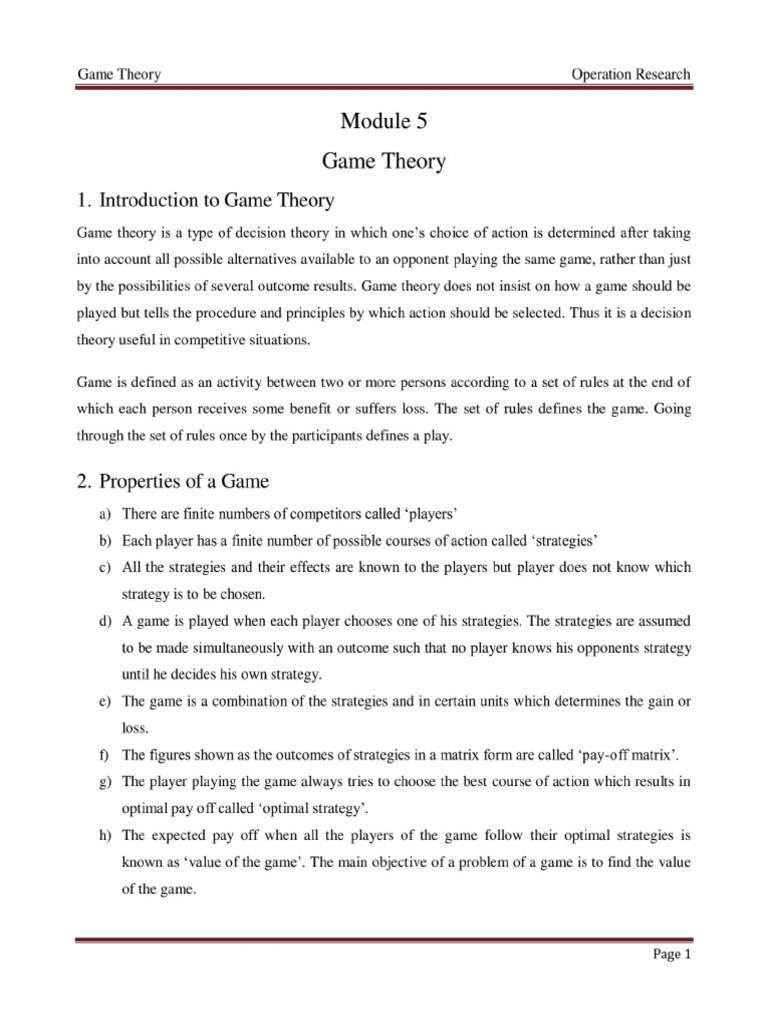 Unit 2 Game Theory | PDF