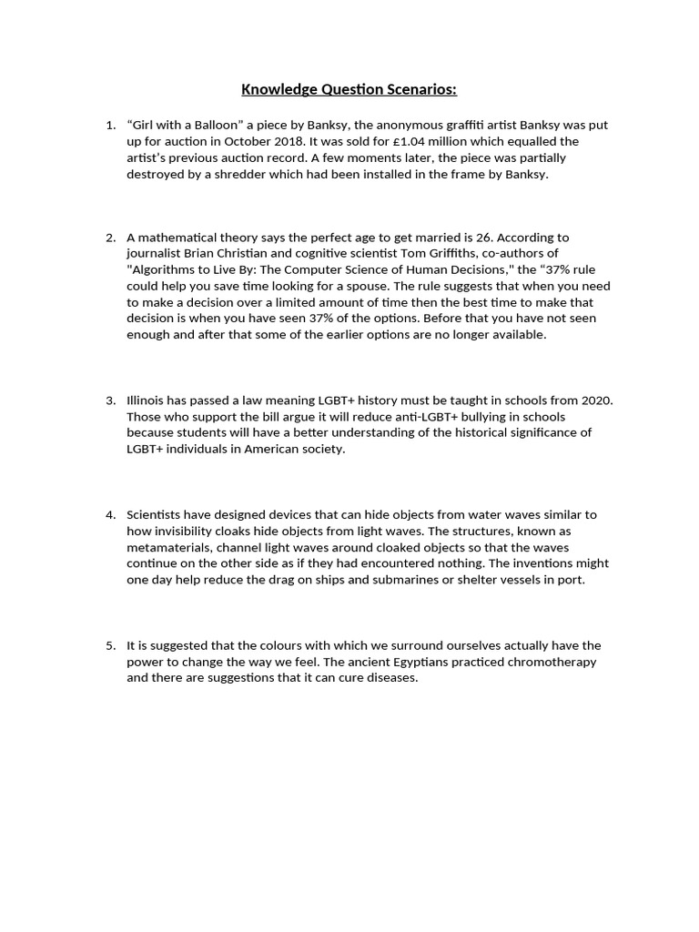 Intriguing Knowledge Question Scenarios | PDF