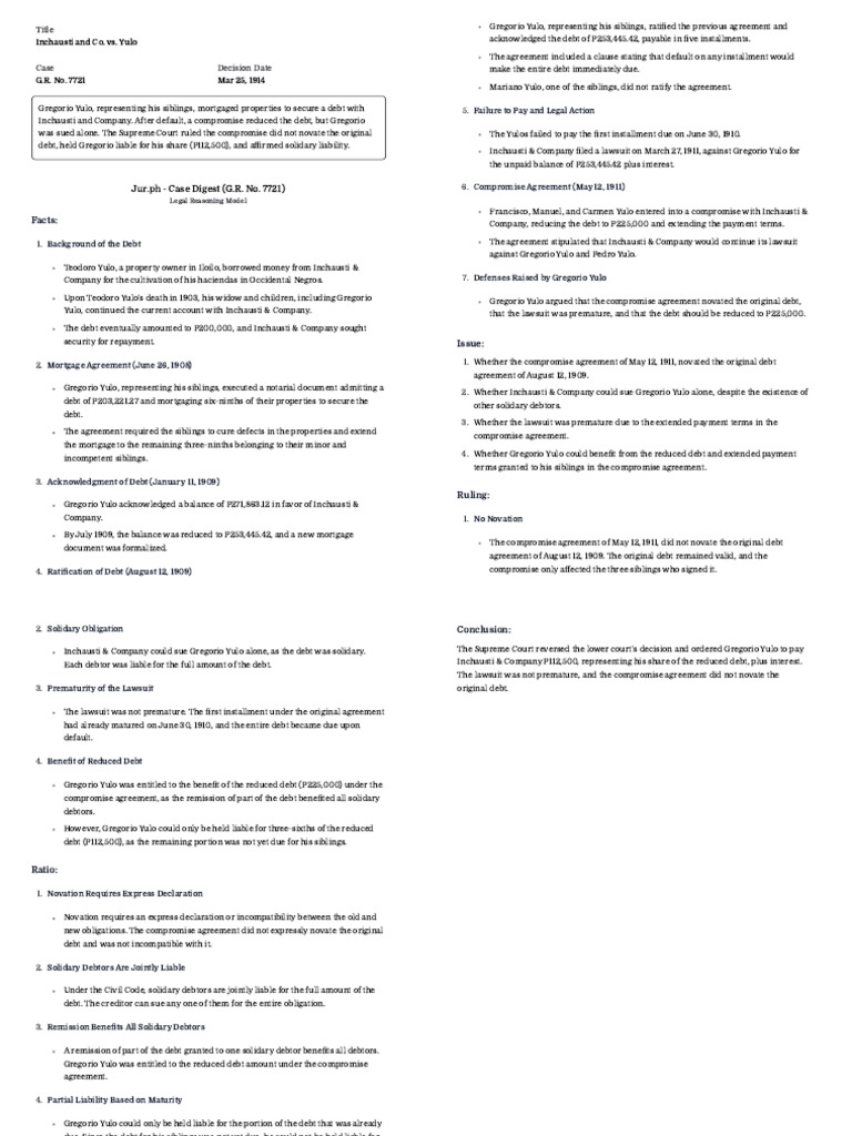 Inchausti & Co. vs. Yulo | PDF | Debt | Debtor