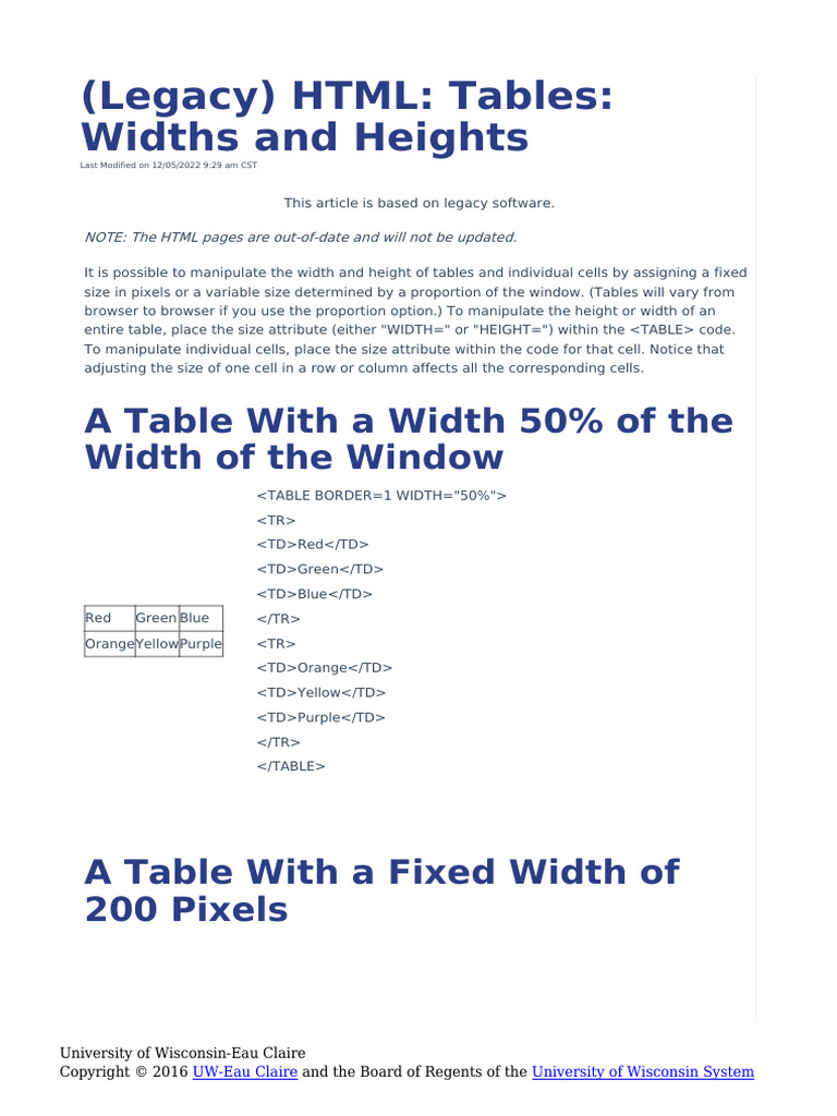 HTML Table Width and Height Guide | PDF | Pixel | Rgb Color Model