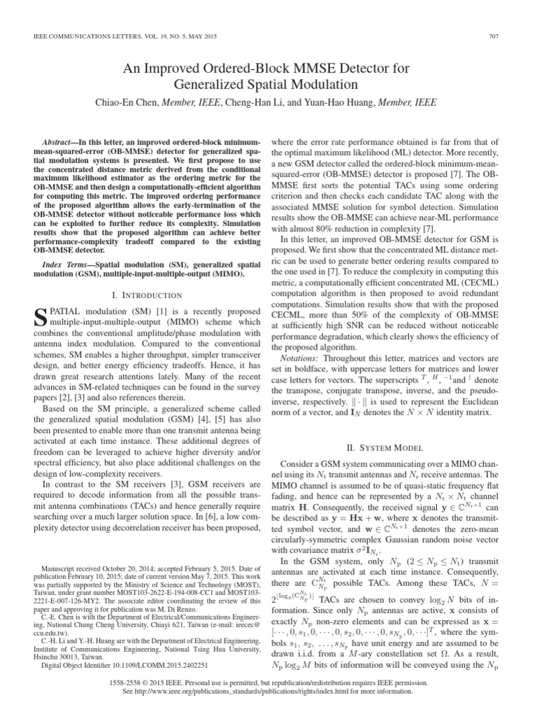 An - Improved - Ordered-Block - MMSE - Detector - For - Generalized - Spatial - Modulation | PDF ...