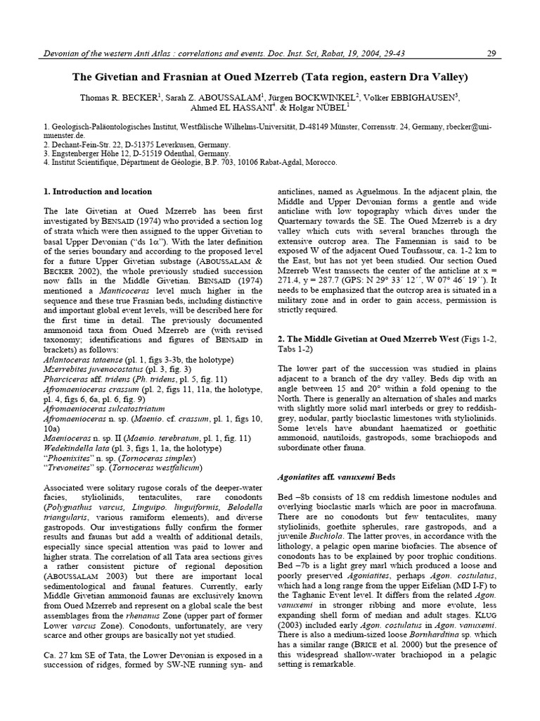 Giventian & Frasnian Oued Mzerreb (Becker Et Al 2004) | PDF