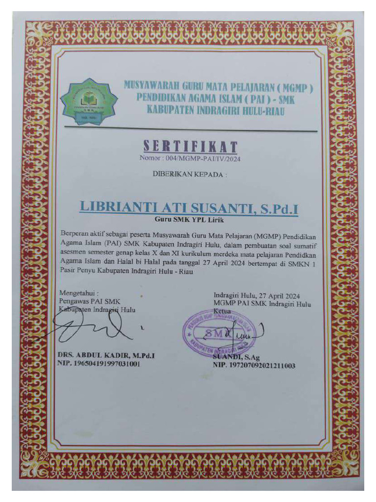 Sertifikat MGMP Pai 2 | PDF