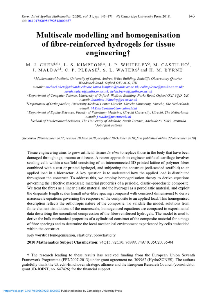 Multiscale Modelling and Homogenisation of Fibre Reinforced Hydrogels ...