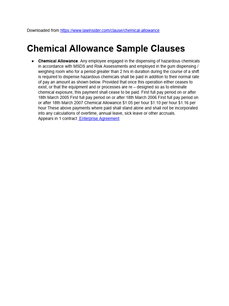 Chemical Allowance Payment Guidelines | PDF