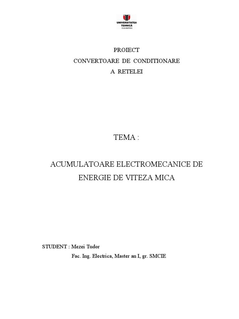 Acumulatoare Electromecanice de Energie de Viteza Mica | PDF