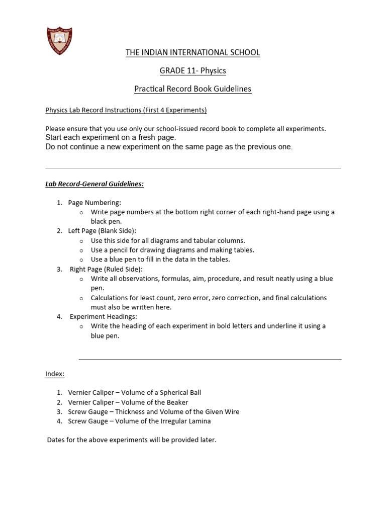 Physics Practical Record Book Guidelines | PDF | Area | Volume