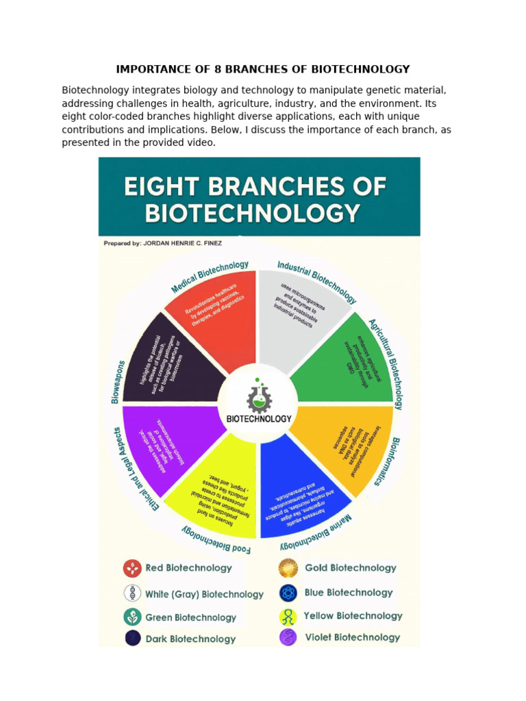 IMPORTANCE OF 8 branches of BIOTECHNOLOGY week 5 | PDF | Biotechnology ...