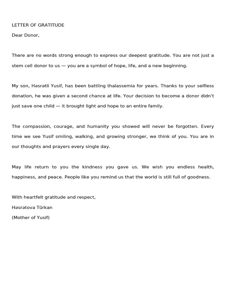 Letter of Gratitude Yusif Donor | PDF