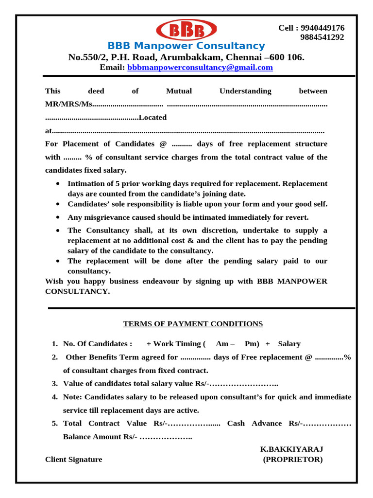 Candidate Placement Agreement Template | PDF | Salary | Business
