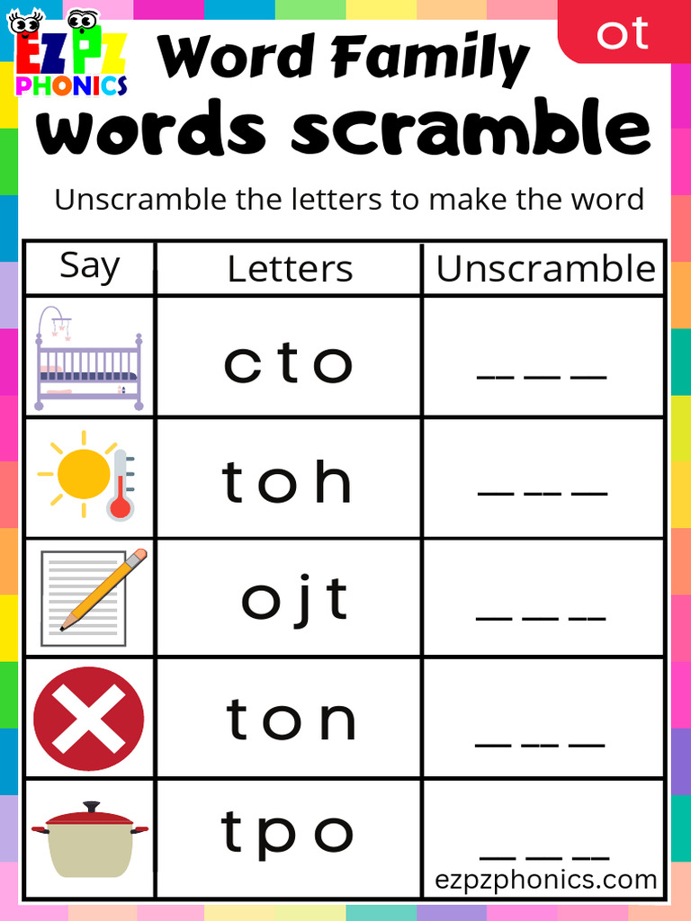 OT Words Words Scramble Phonics Word Families Worksheet | PDF