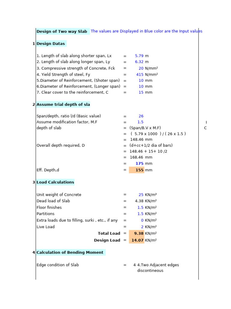 Two-Way Slab Design Calculations | PDF | Concrete | Mechanical Engineering
