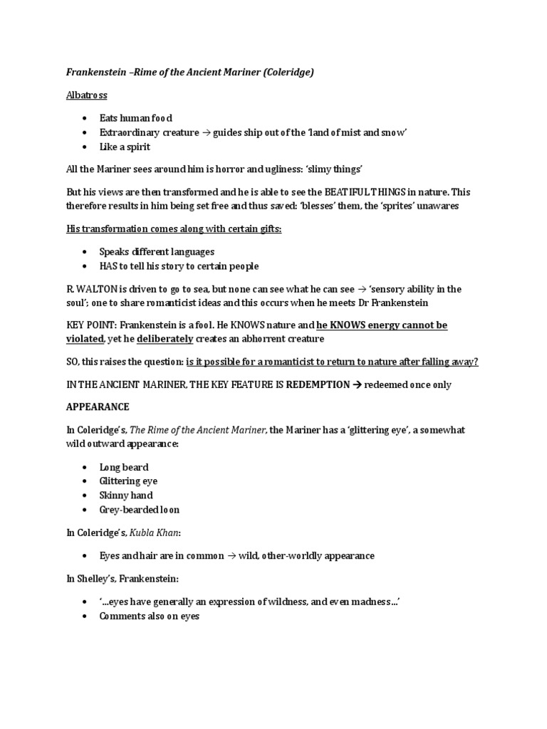 Frankenstein - Rime of The Ancient Mariner Notes | Frankenstein ...