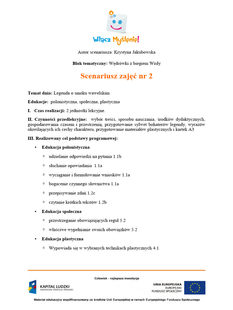 Scenariusz 2 - Legenda o Smoku Wawelskim | PDF