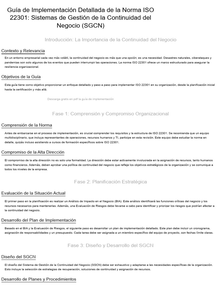 ISO 22301 - Sistemas de Gestión de La Continuidad Del Negocio (SGCN ...
