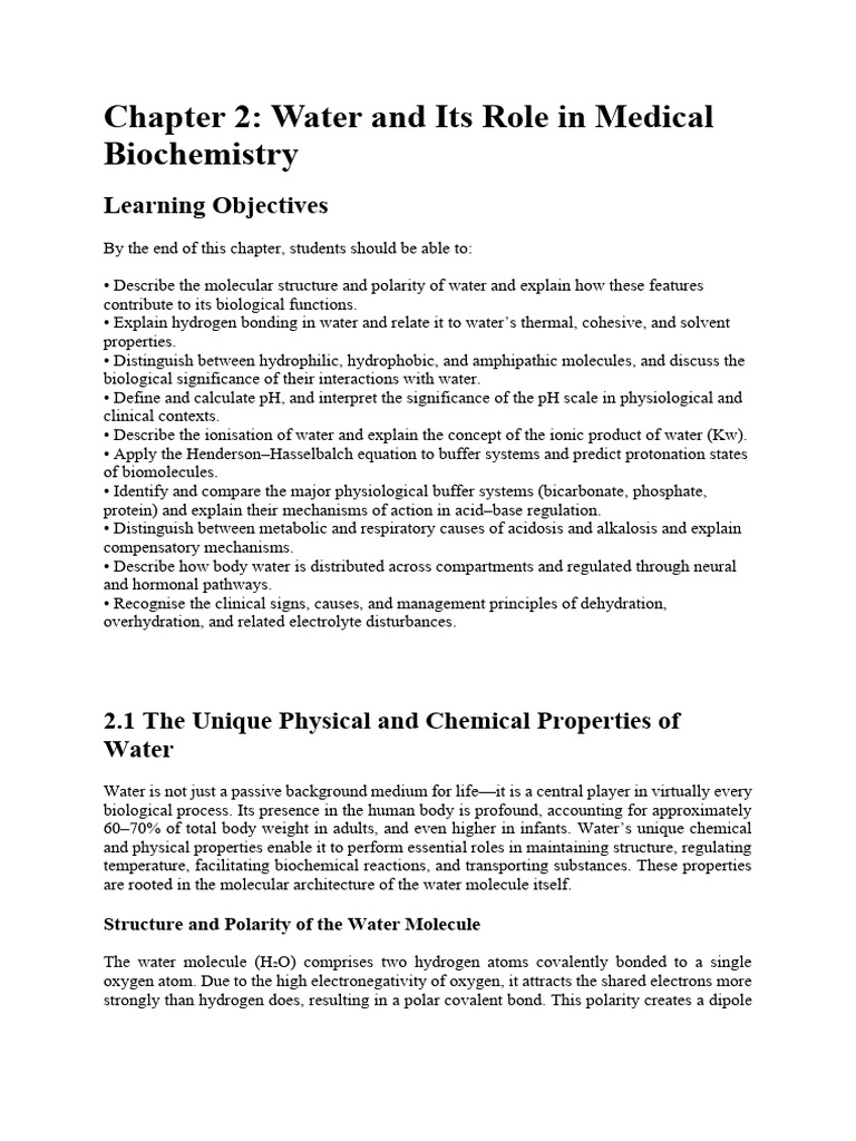 Chapter 2 (Water and Its Role in Medical Biochemistry) | PDF | Acid ...