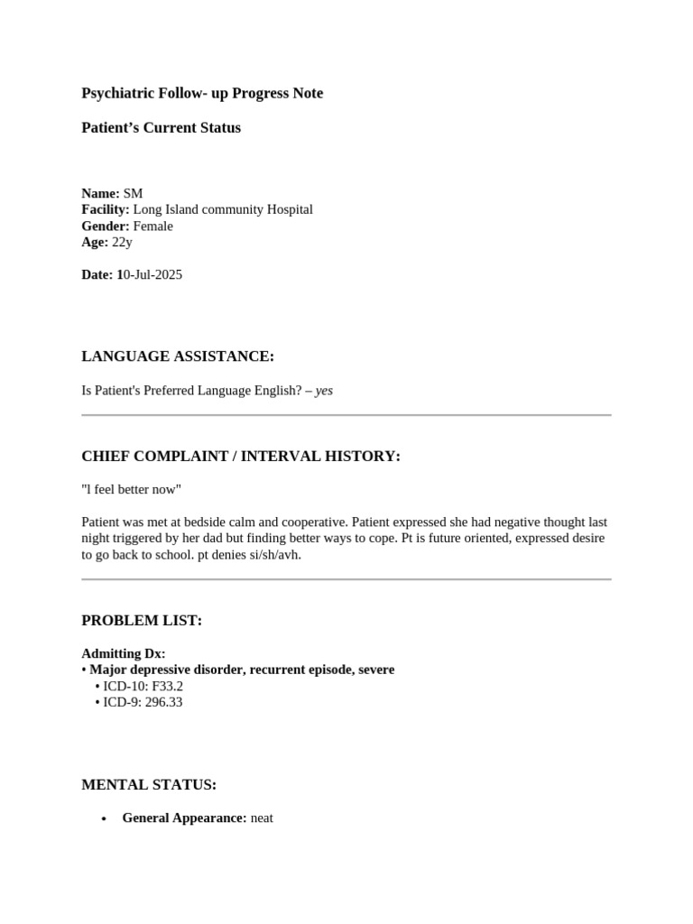 Psychiatric Follow Up | PDF