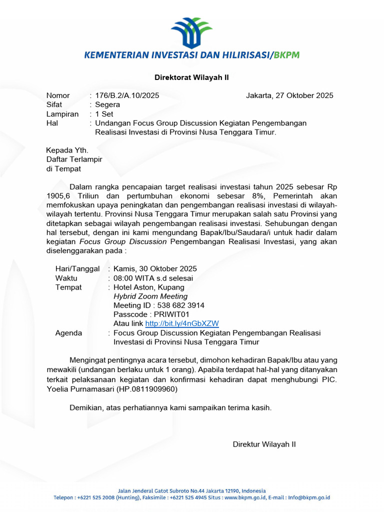 Undangan FGD Investasi NTT 2025 | PDF